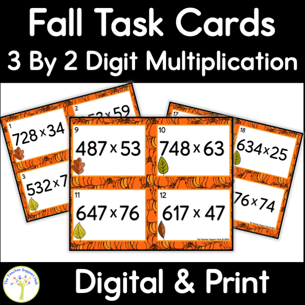 Multiplying 3 by 2 Fall Task Cards - The Teacher Support Hub